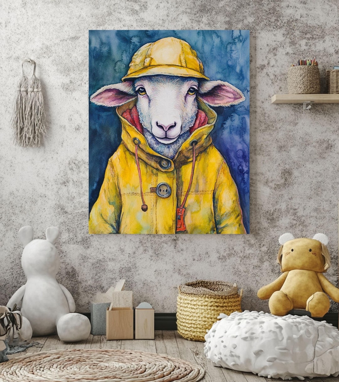 Whimsical Sheep Canvas Art, Sheep Illustration Nursery Wall Decor ...