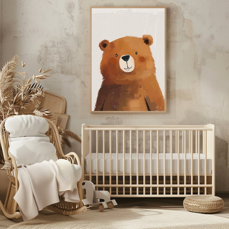 Simple Brown Bear Wall Decor, Animals Nursery Room Decor, Neutral Kids ...