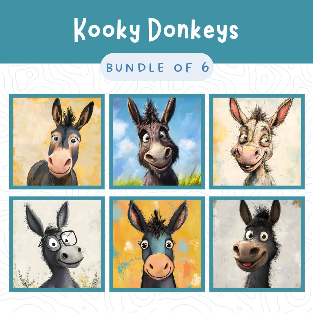 Kooky Donkeys Printable Art, Digital Download Bundle, Wall Art Set for ...