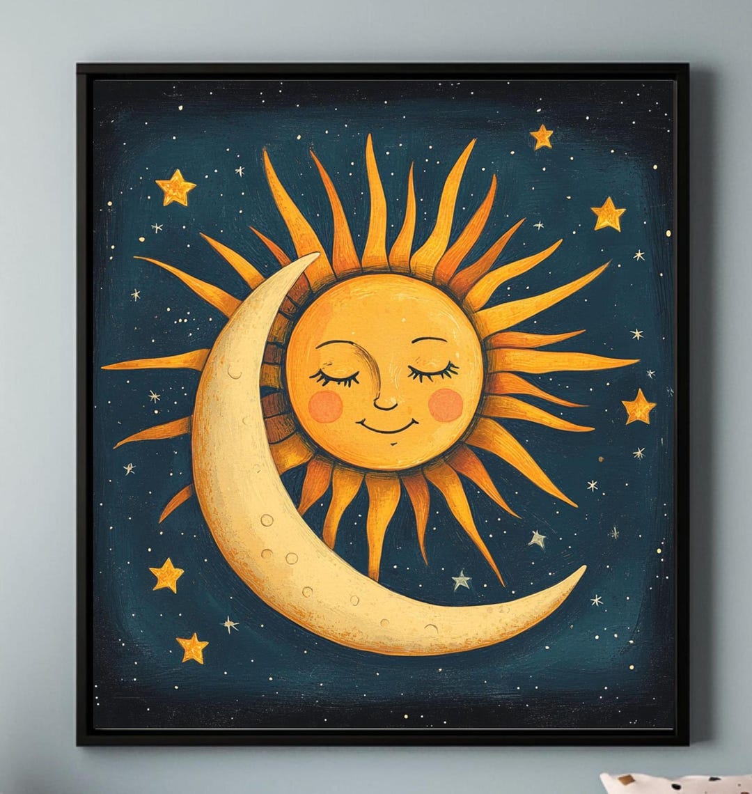 Sun and Moon Canvas Art, Celestial Wall Decor, Whimsical Sun and Moon ...
