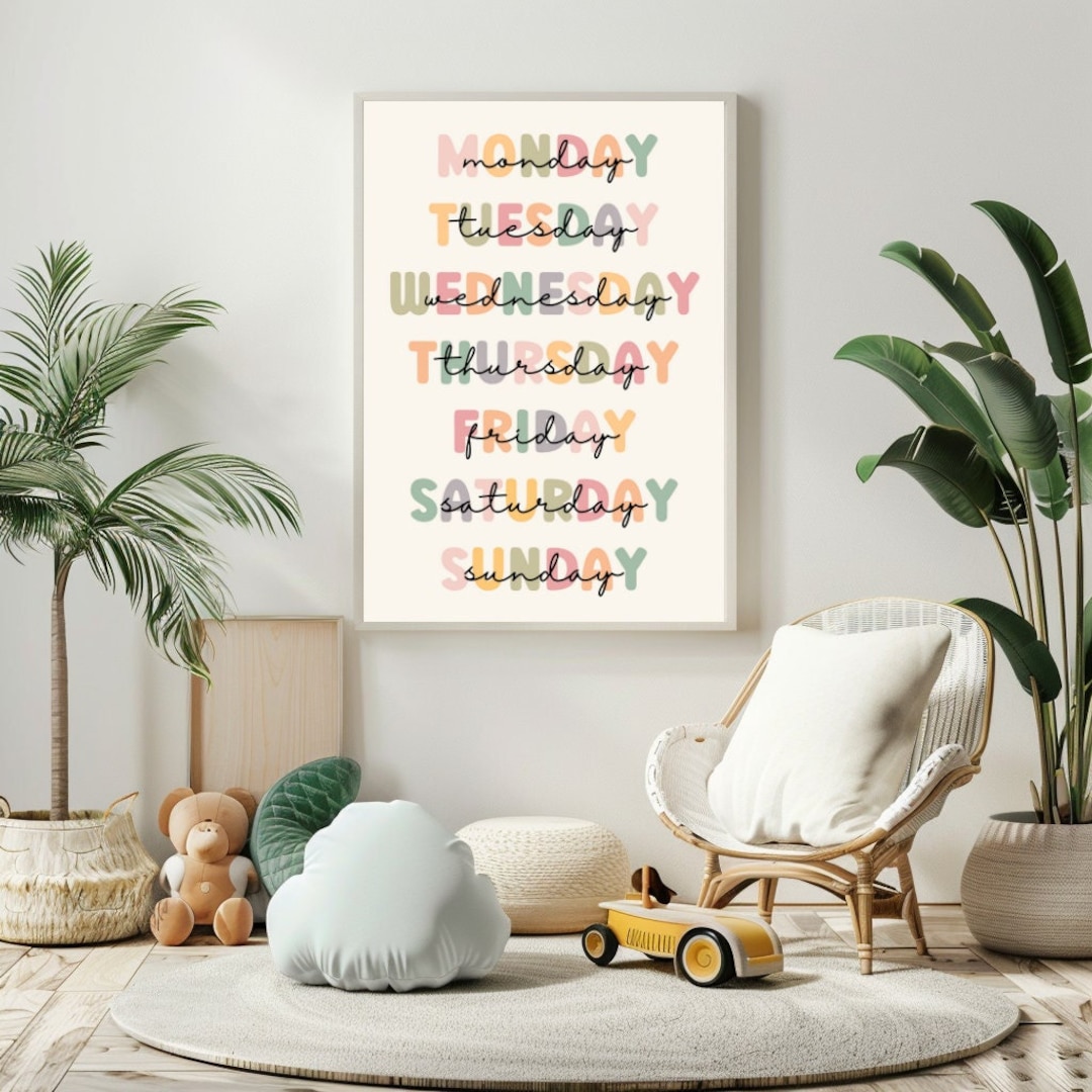 Days of the Week Educational Framed Art Poster, Ready to Hang Decor ...