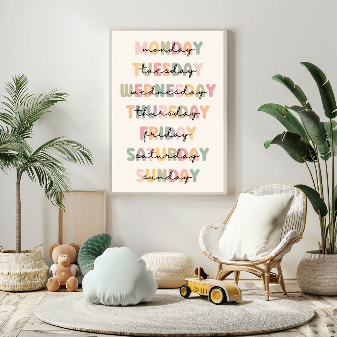 Days of the Week Educational Framed Art Poster, Ready to Hang Decor ...