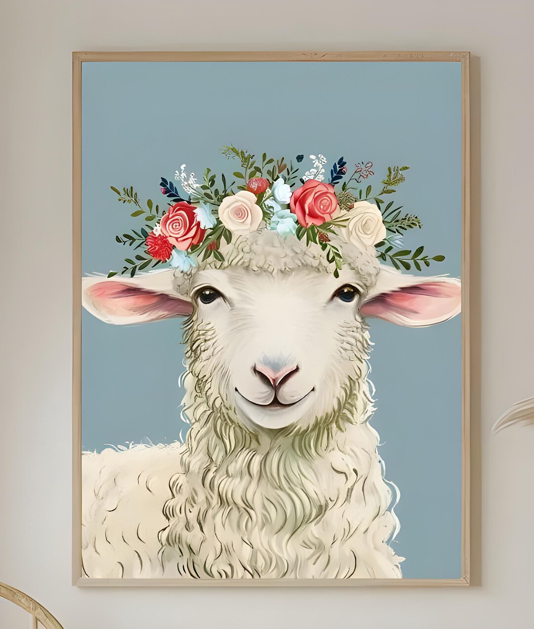 Floral Sheep Wall Art, Pink Girl Decor, Animal Framed Poster, Baby ...