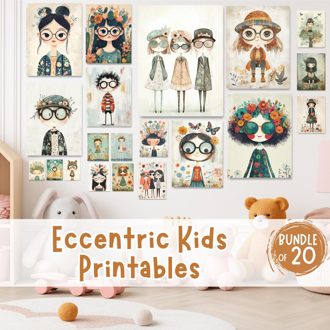 Eccentric Kids Wall Art Bundle of 20, Whimsical Children Printables ...