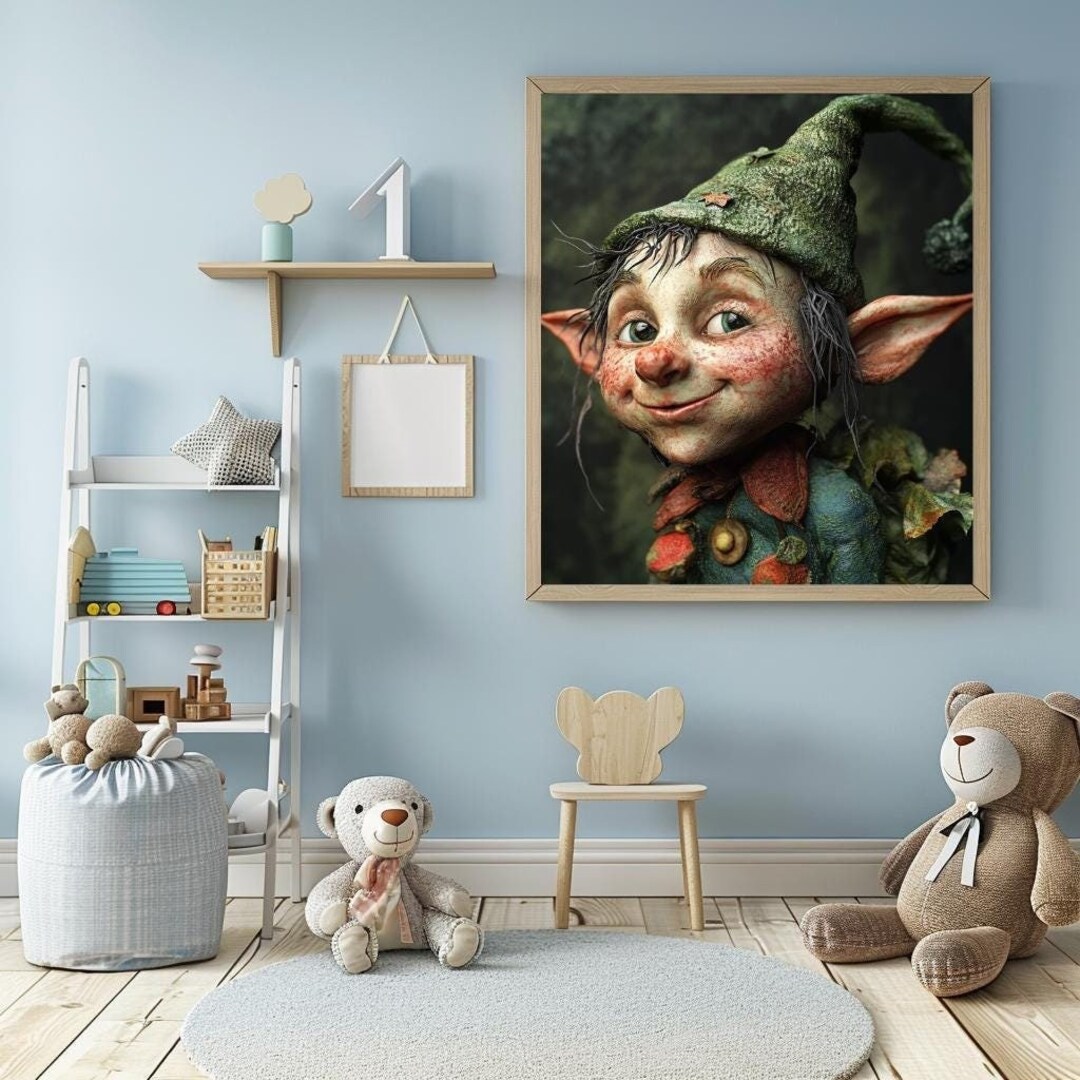 Cute Elf Wall Art, Baby Boy Wall Canvas, Playroom Art Decor, Christmas ...