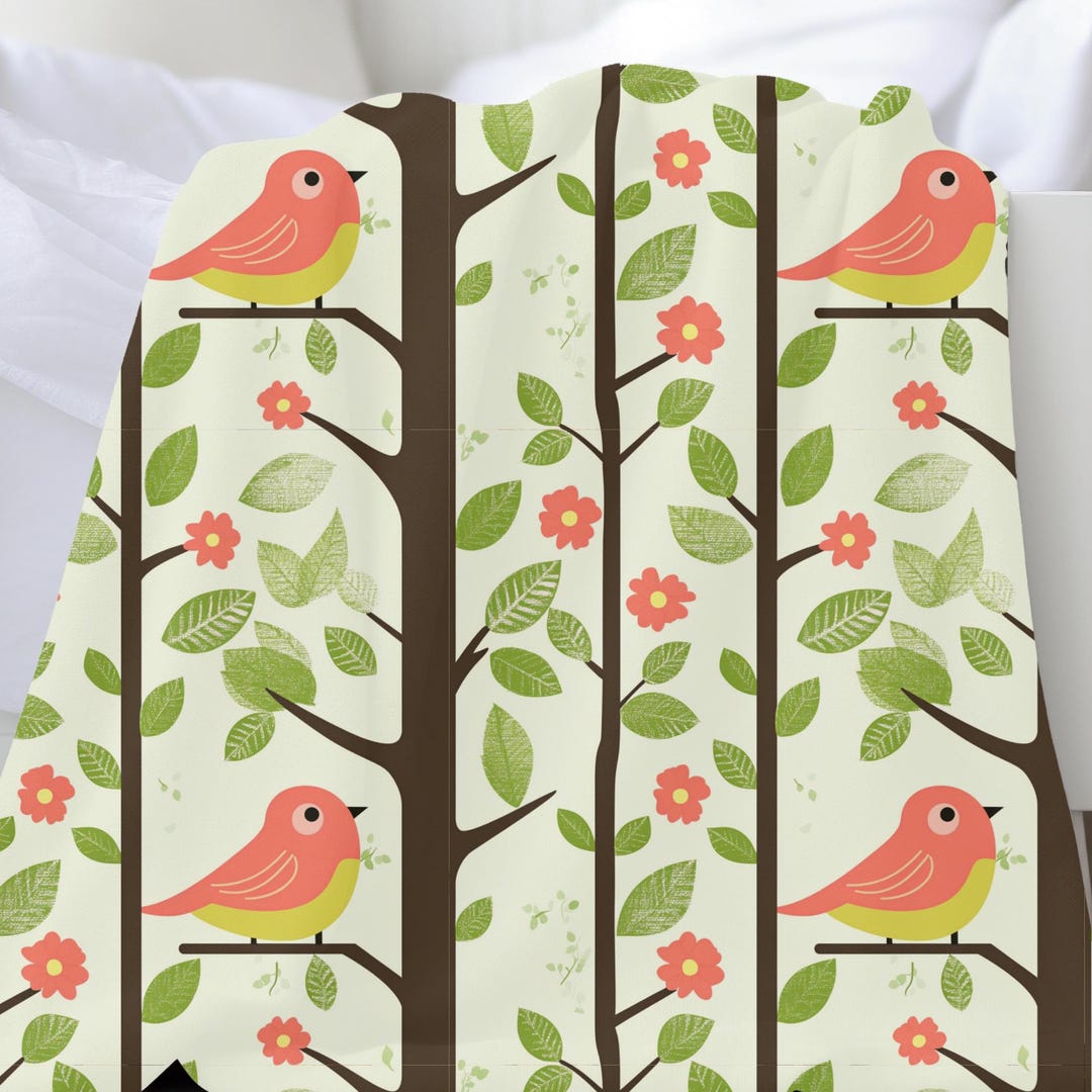 Spring Birds Baby Blanket, Kids Blanket, Sherpa Blanket, Velveteen ...