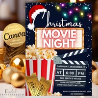 Christmas Movie Night Invitation Ticket, Christmas Movie Night Party ...