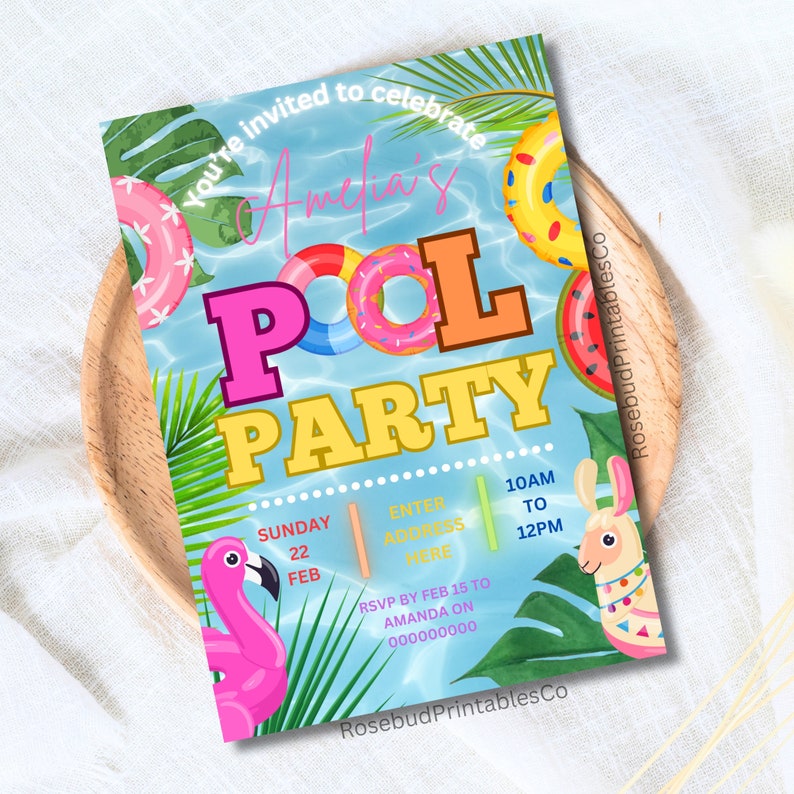 Pool Party Birthday Invite Swim Party Customizable Editable Summer ...