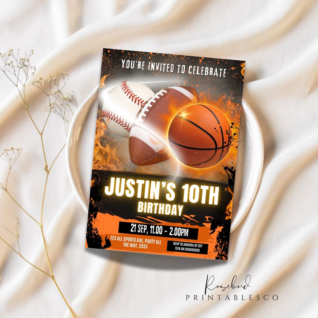 Sports Birthday Invitation Sport Invite Sports Birthday Party All Star ...