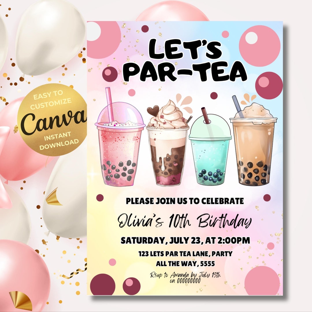 Boba Tea Birthday Invitation Template, Par-tea Invitation, Boba ...