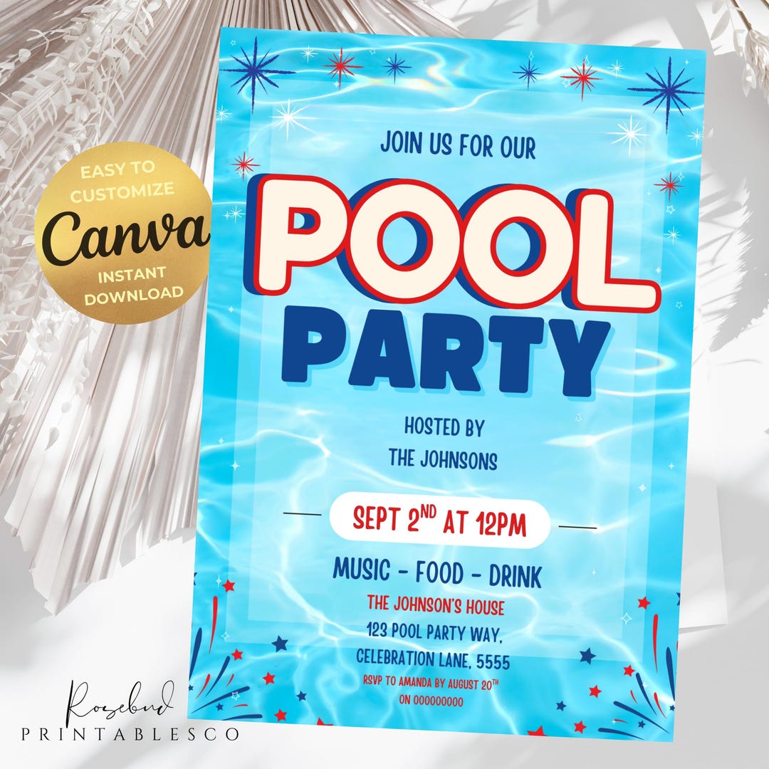 Editable Pool Party Birthday Invite Thanksgiving Pool Party Girl Invite ...