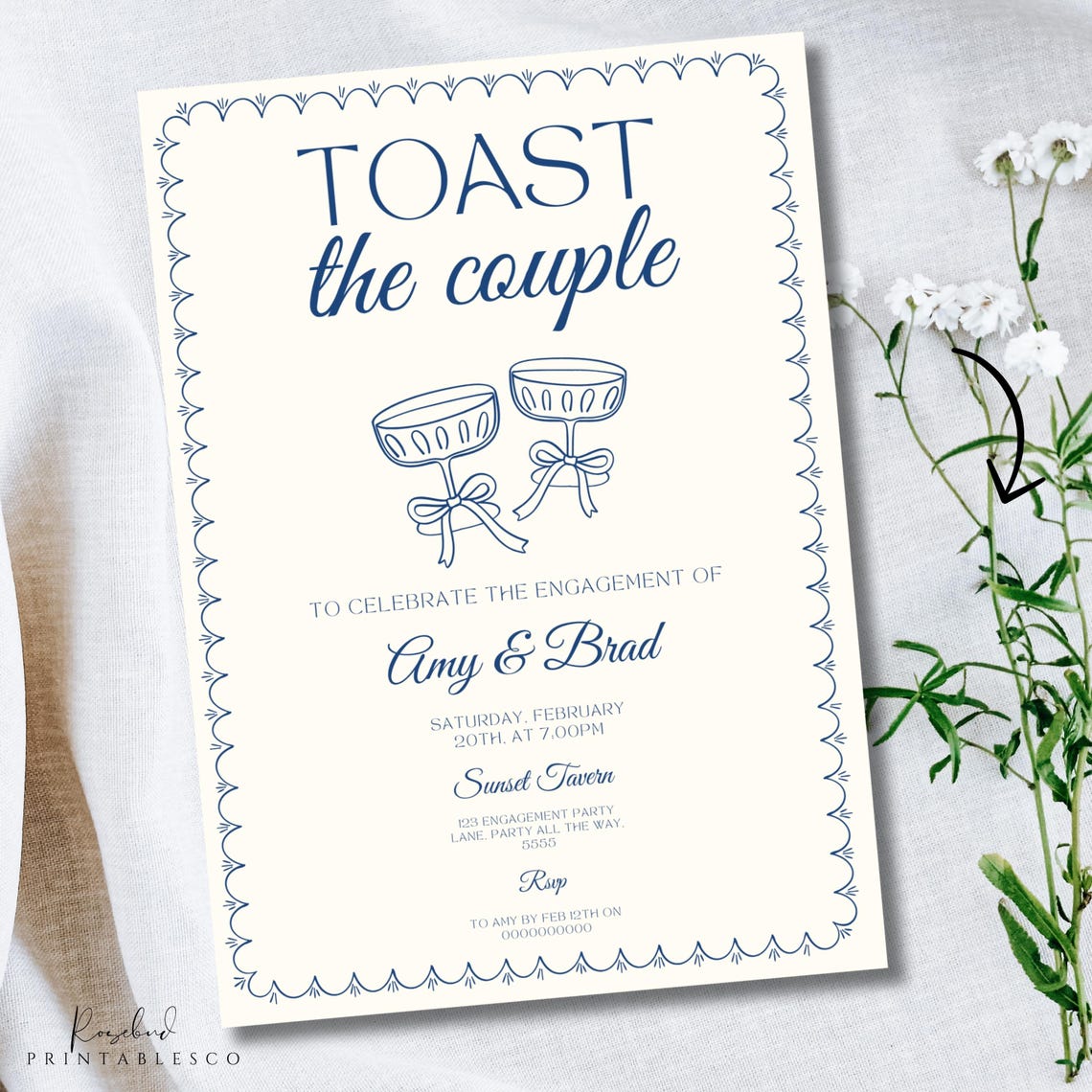 Toast the Couple Engagement Party Invitation, Wine Glasses Elegant ...