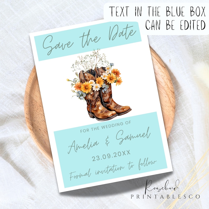 Save the Date Western Invitation Floral Cowboy Boots Save the Date ...
