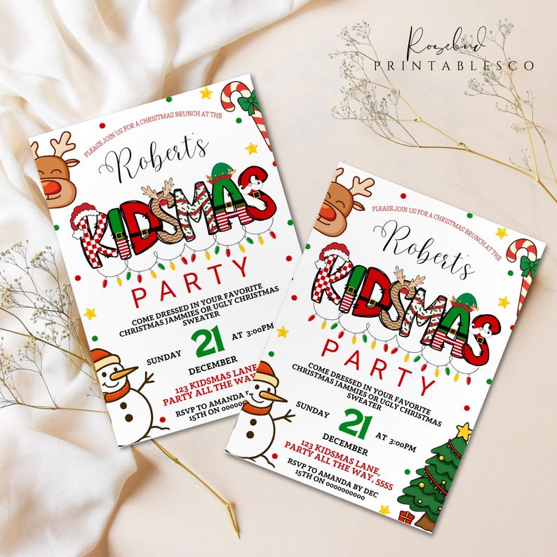 Editable Kidsmas Christmas Invitation, Children's Holiday Party Invite ...