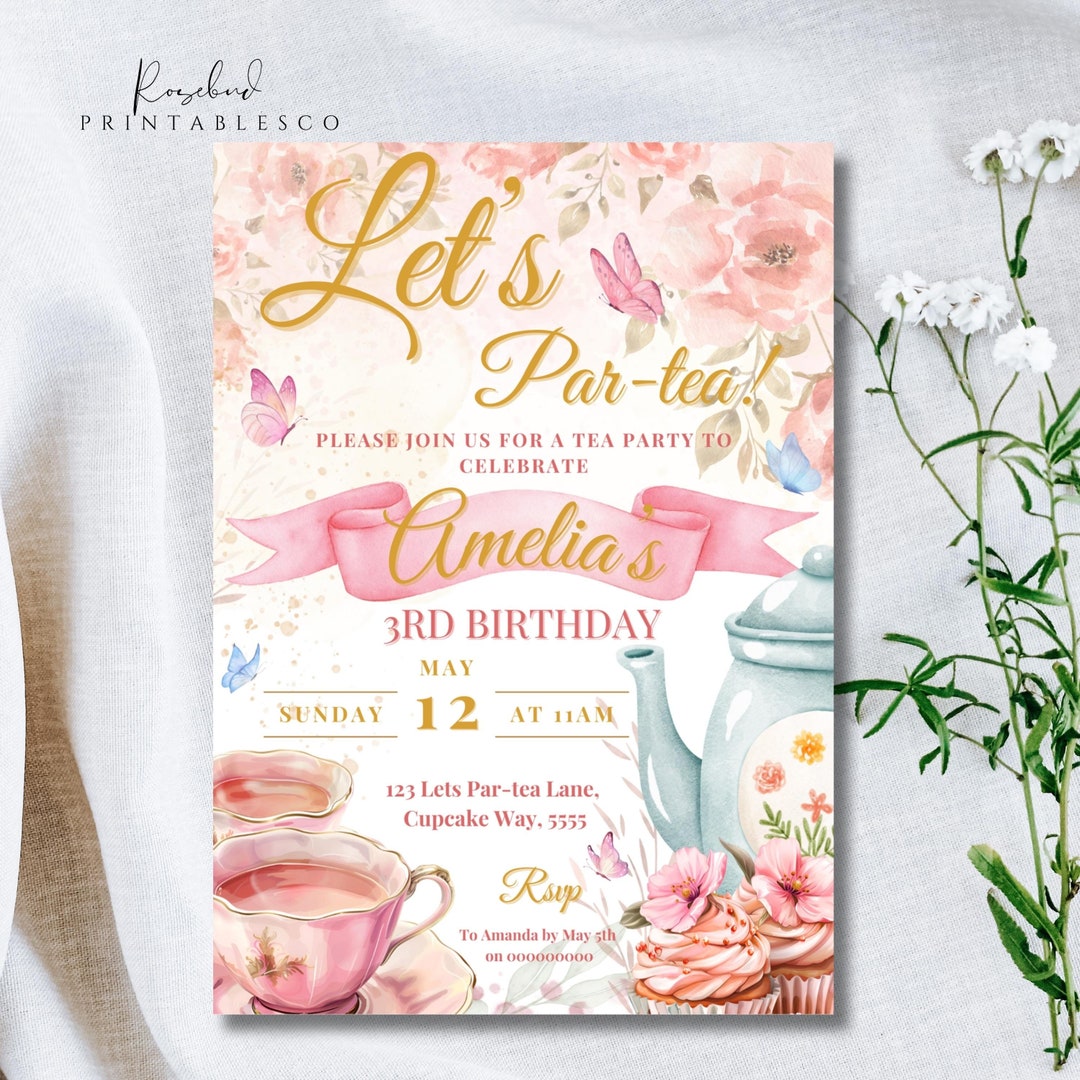 Editable Tea Party Birthday Invitation Par-tea Invitation Girl Par-tea ...