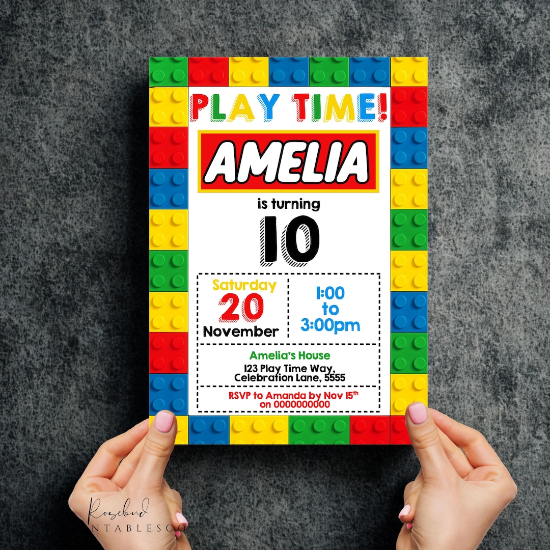 Editable Blocks Birthday Party Invitation, Construction Kids Invitation ...