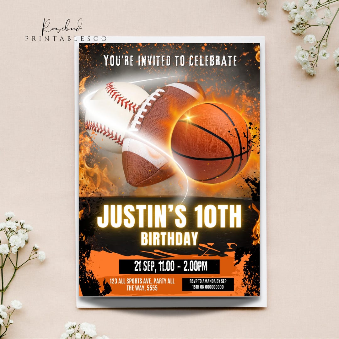 Sports Birthday Invitation Sport Invite Sports Birthday Party All Star ...