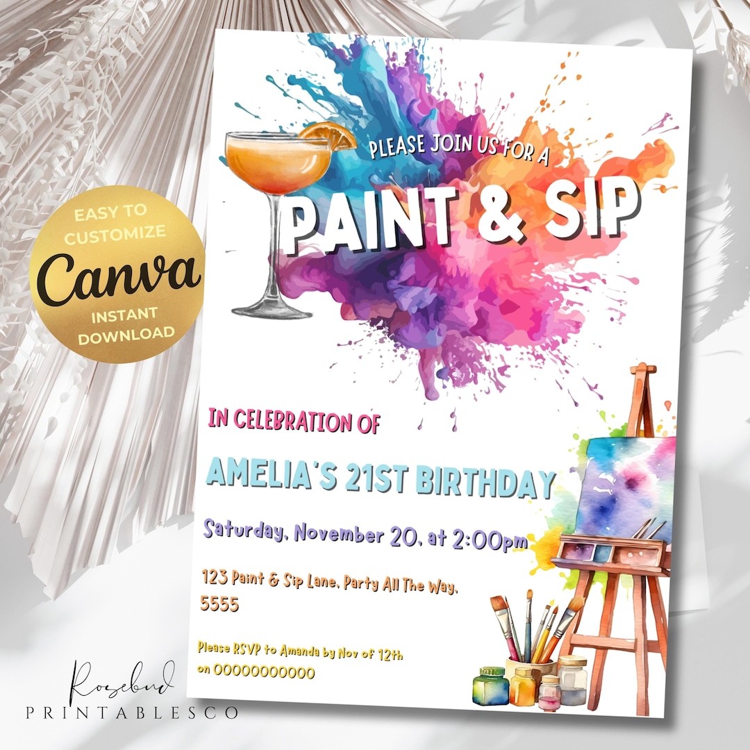 Paint and Sip Party Invitation, Wine and Paint Party, Adult Painting Party Invite, Hens Party ...