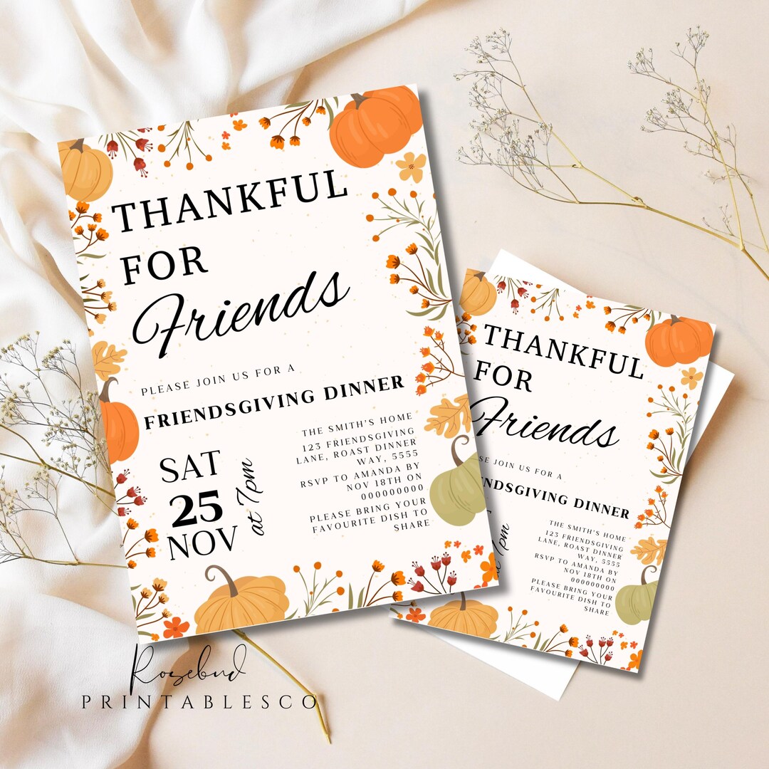 Thankful for Friends Invitation Friendsgiving Dinner Invitation ...