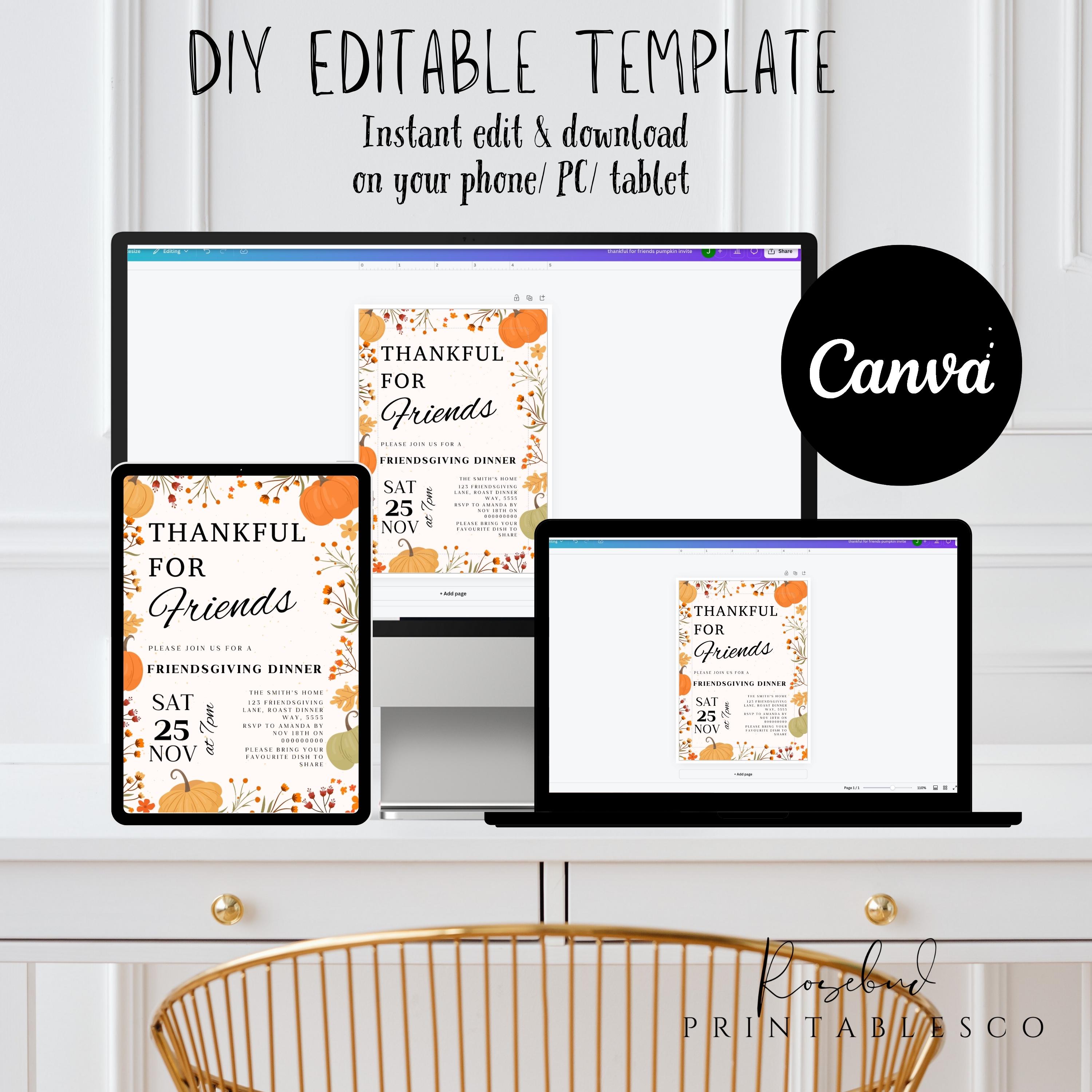 Thankful for Friends Invitation Friendsgiving Dinner Invitation ...