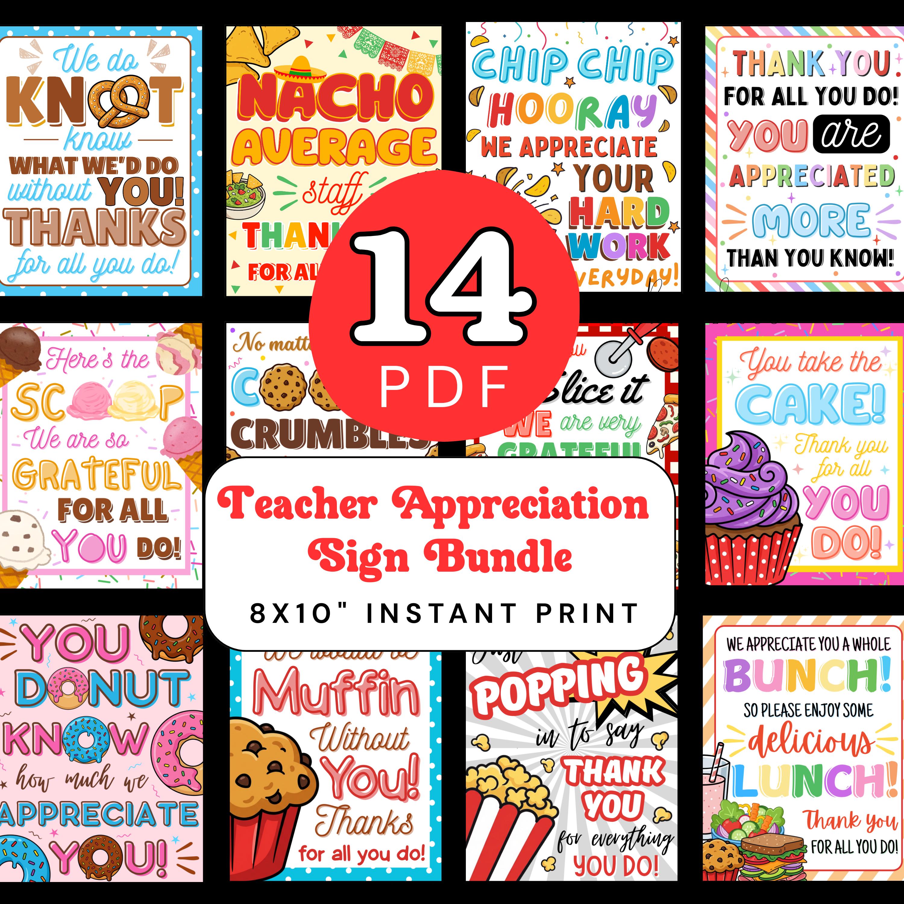 Appreciation Sign Printable Bundle for Staff, Teacher Appreciation Week ...