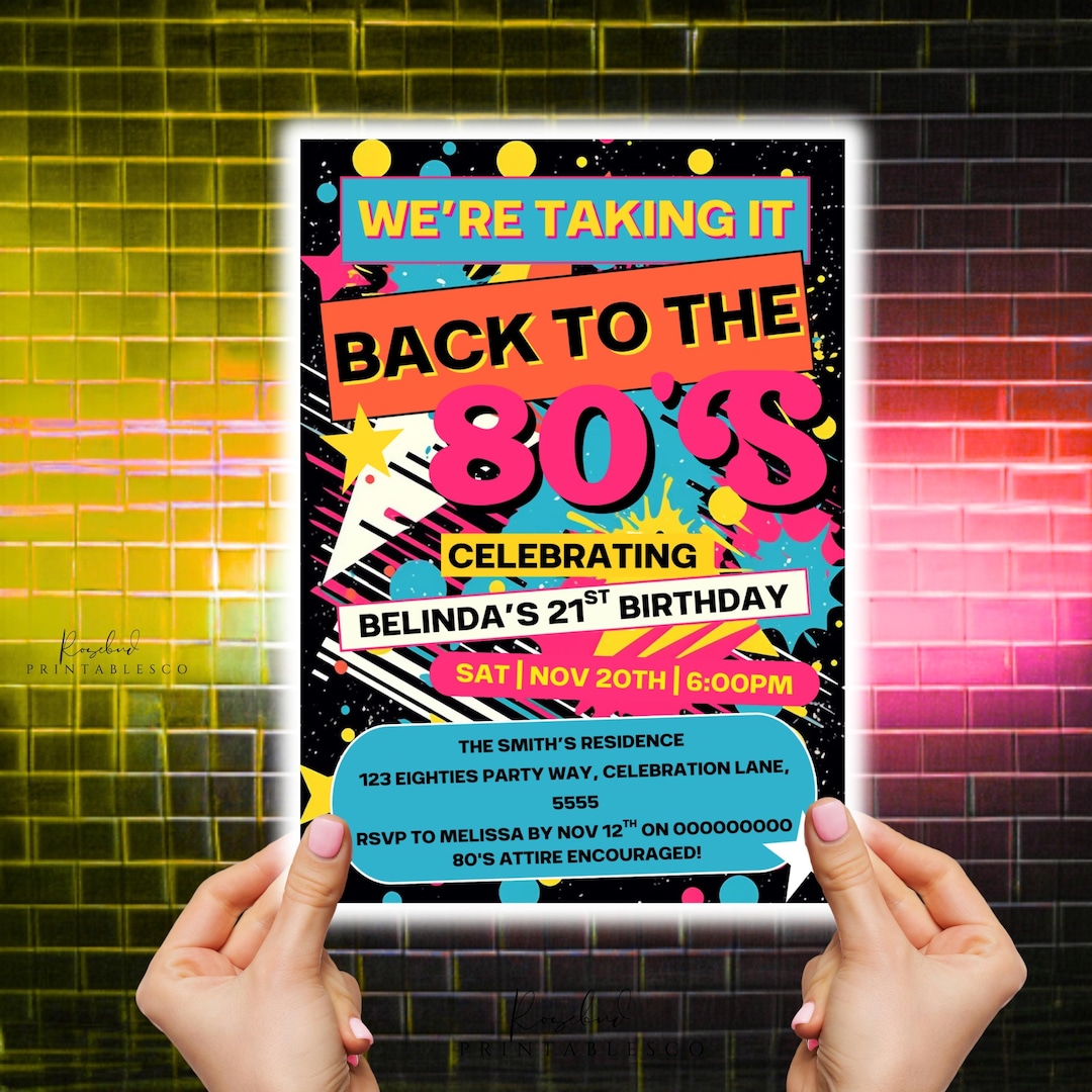 Editable 80s Theme Party Invitation Back to the 80s Throwback Party 80s ...
