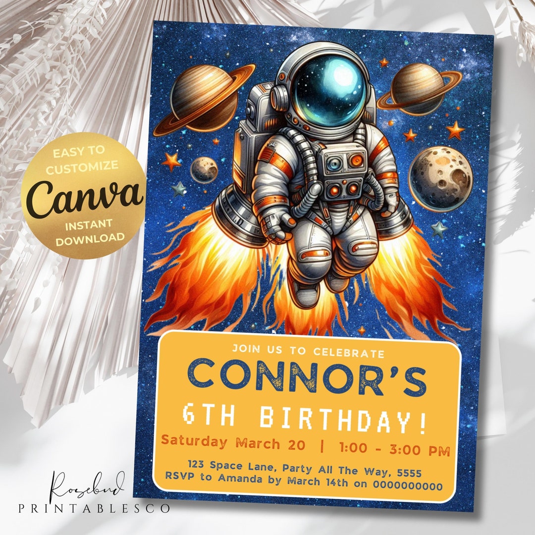 Editable Outer Space Birthday Invitation Template, Planets Rocket Ship ...