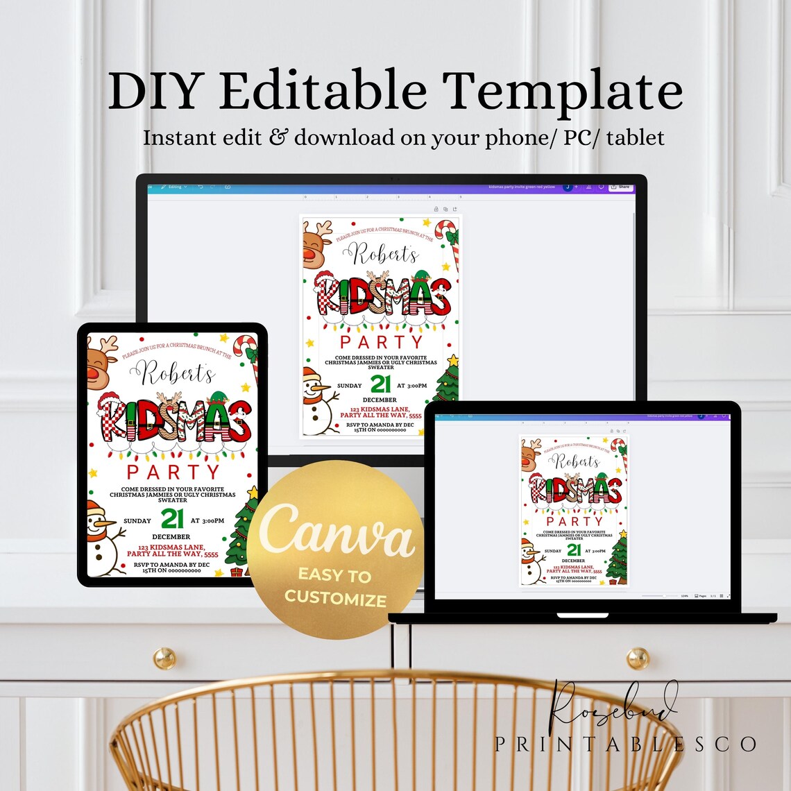 Editable Kidsmas Christmas Invitation, Children's Holiday Party Invite ...