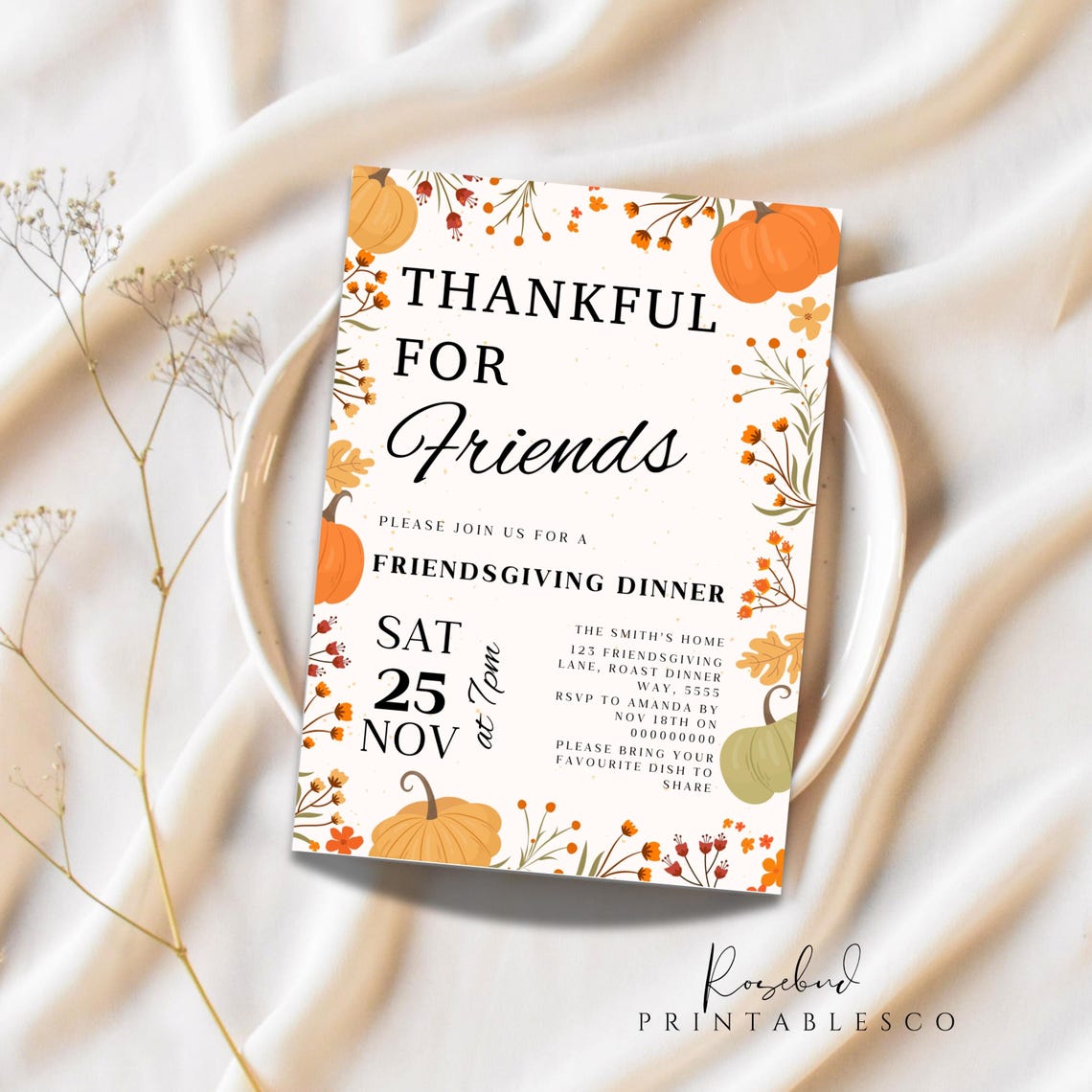 Thankful for Friends Invitation Friendsgiving Dinner Invitation ...