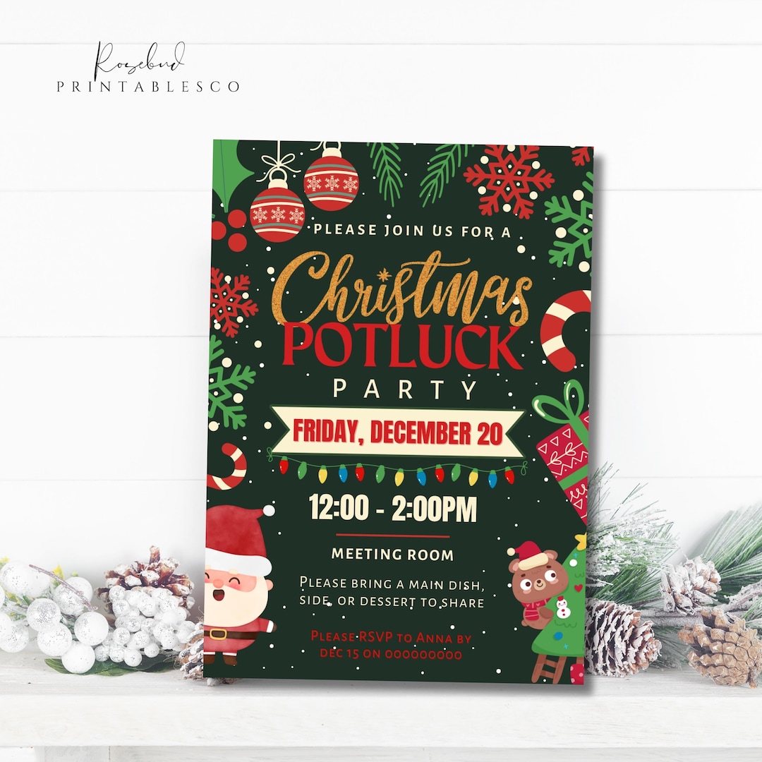 Editable Holiday Potluck Flyer Christmas Work Potluck Party Canva ...
