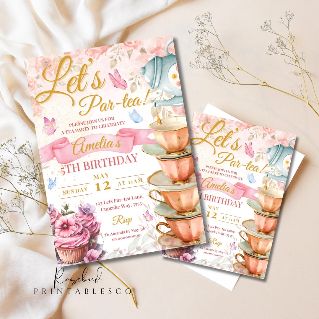 Editable Tea Party Birthday Invitation Par-tea Invitation Girl Par-tea ...