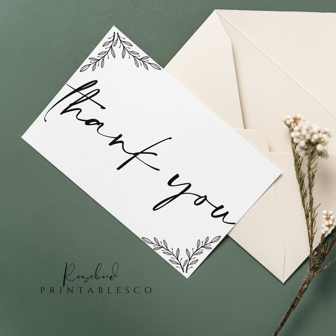 Script Thank You Card Template, Thank You Card Printable, Calligraphy ...