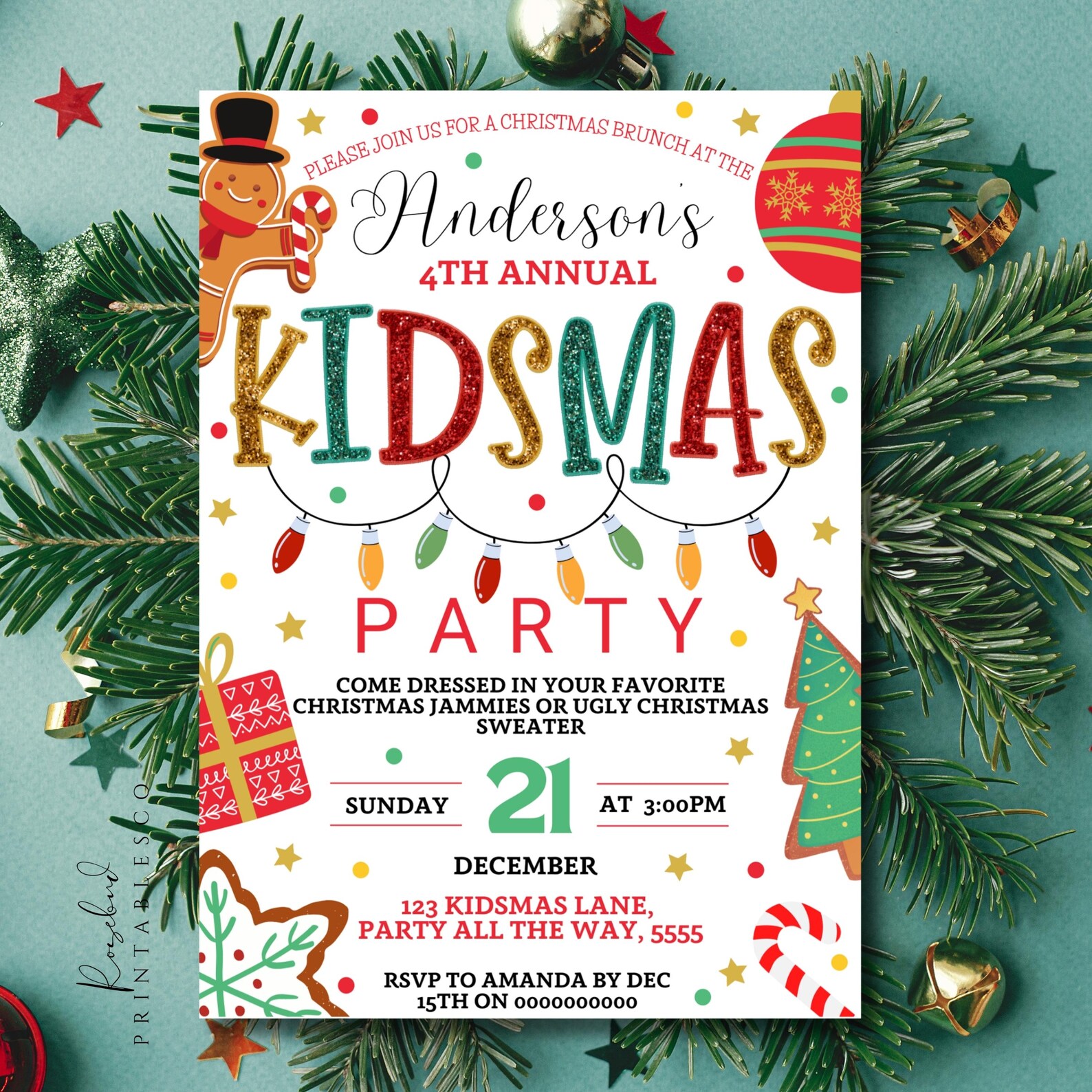 Kidsmas Christmas Invitation, Kids Holiday Party Invitation, Children's ...