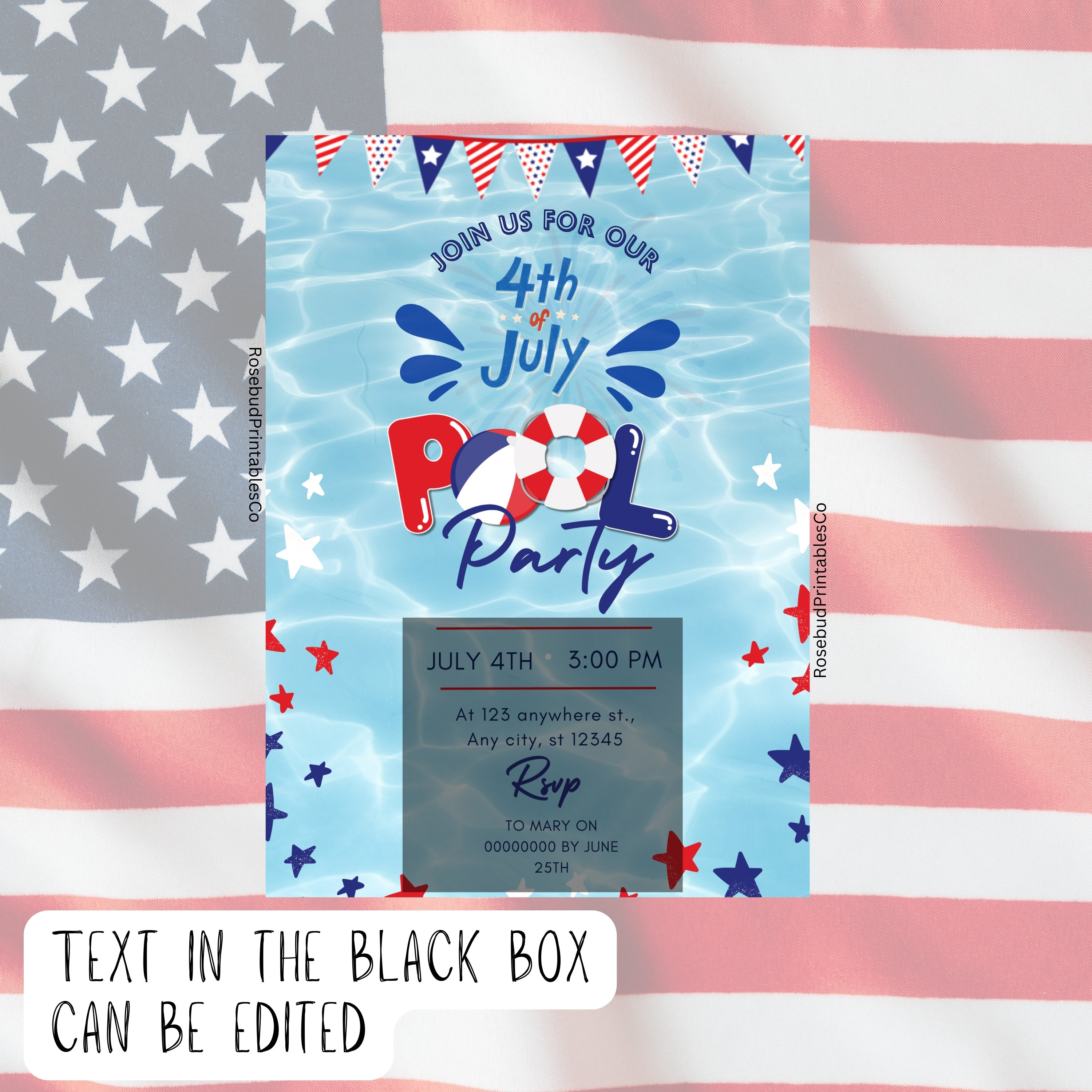 4th of July Pool Party Invitation Editable Template Fourth of July ...
