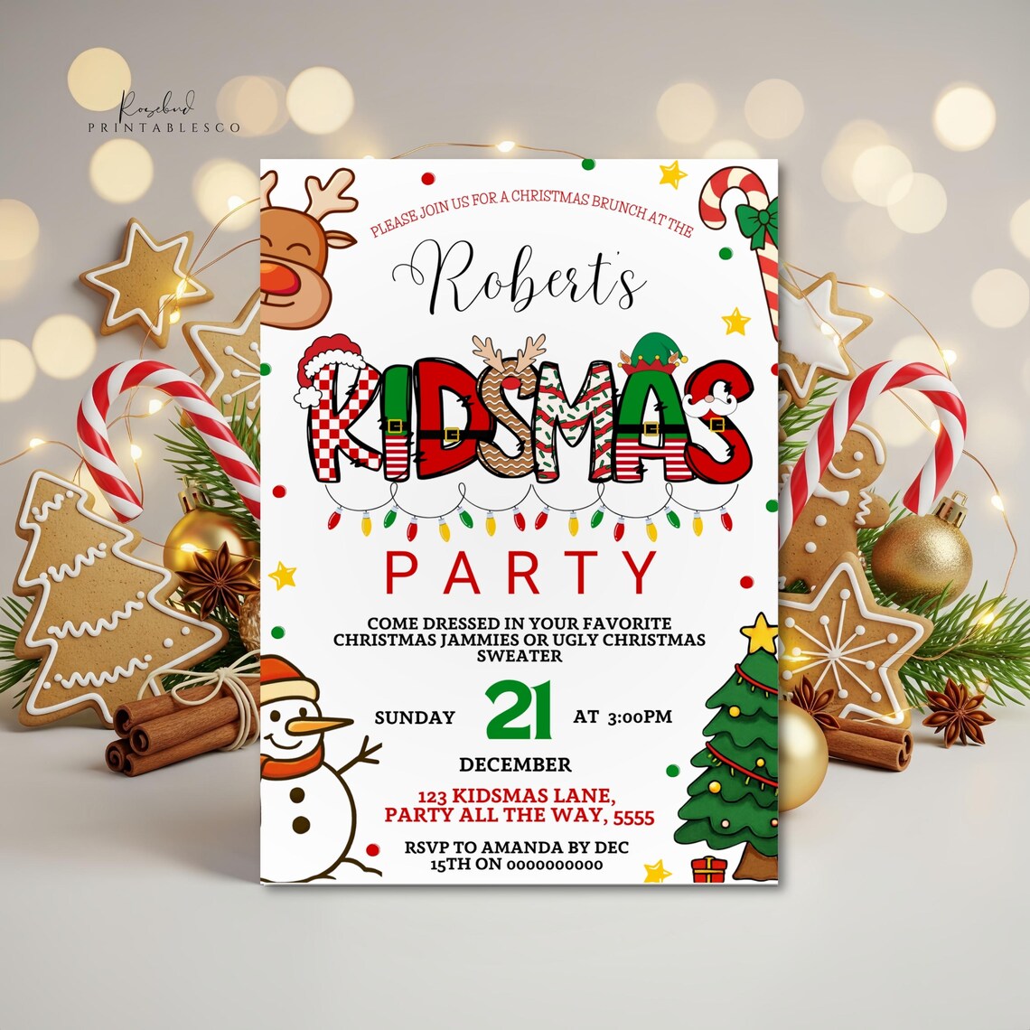 Editable Kidsmas Christmas Invitation, Children's Holiday Party Invite ...