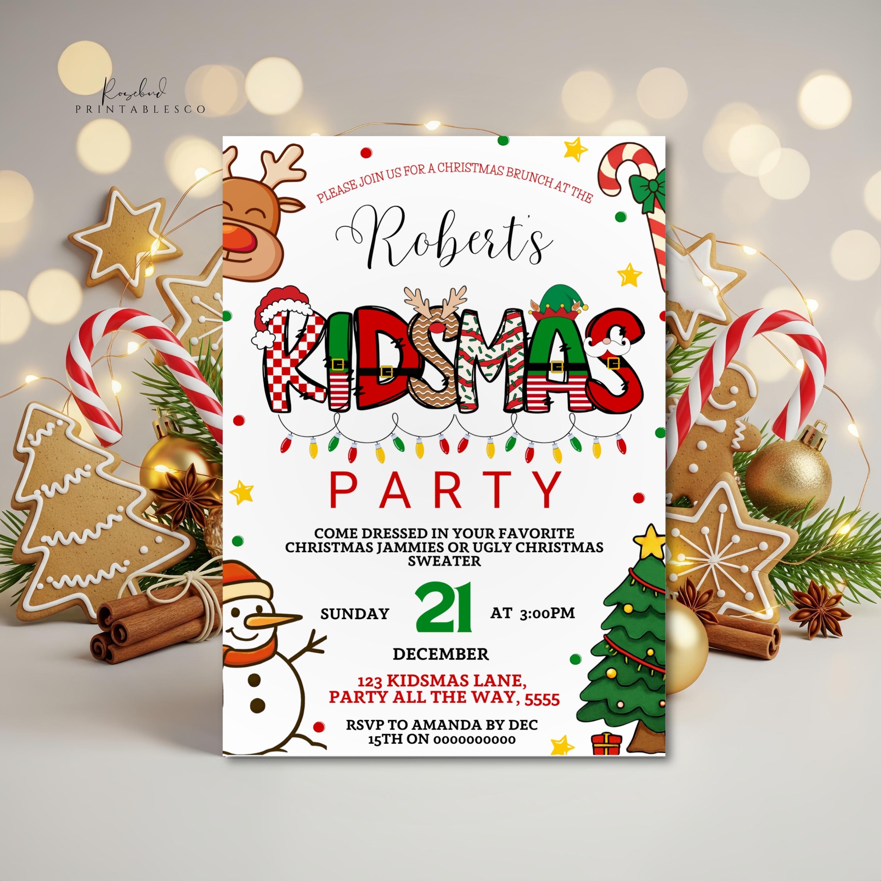 Editable Kidsmas Christmas Invitation, Children's Holiday Party Invite ...