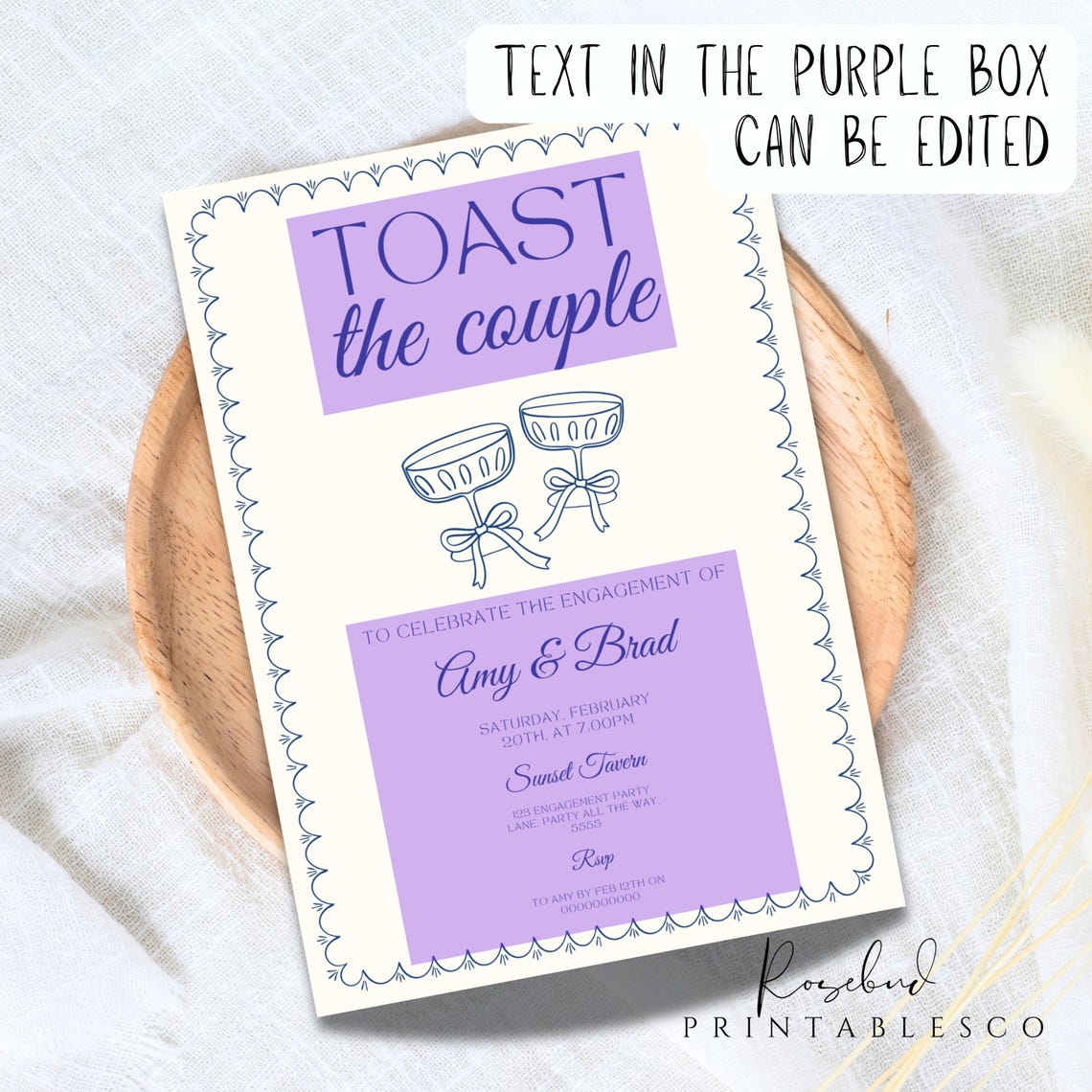 Toast the Couple Engagement Party Invitation, Wine Glasses Elegant ...