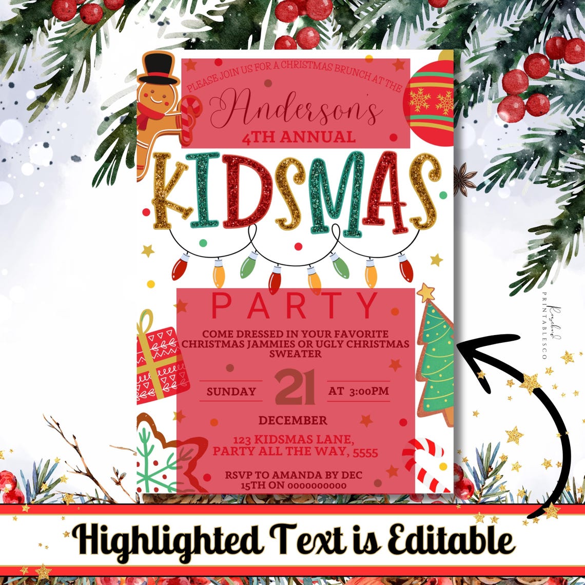 Kidsmas Christmas Invitation, Kids Holiday Party Invitation, Children's ...