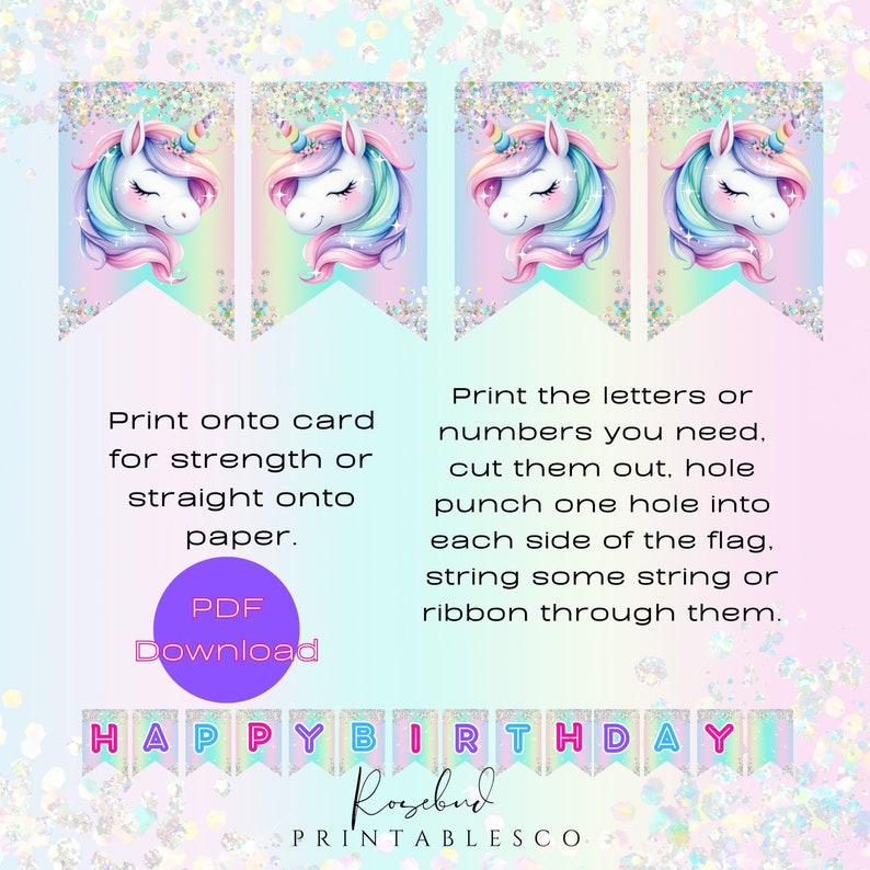 Unicorn Flag Banner Happy Birthday Bunting PDF Printable Unicorn ...