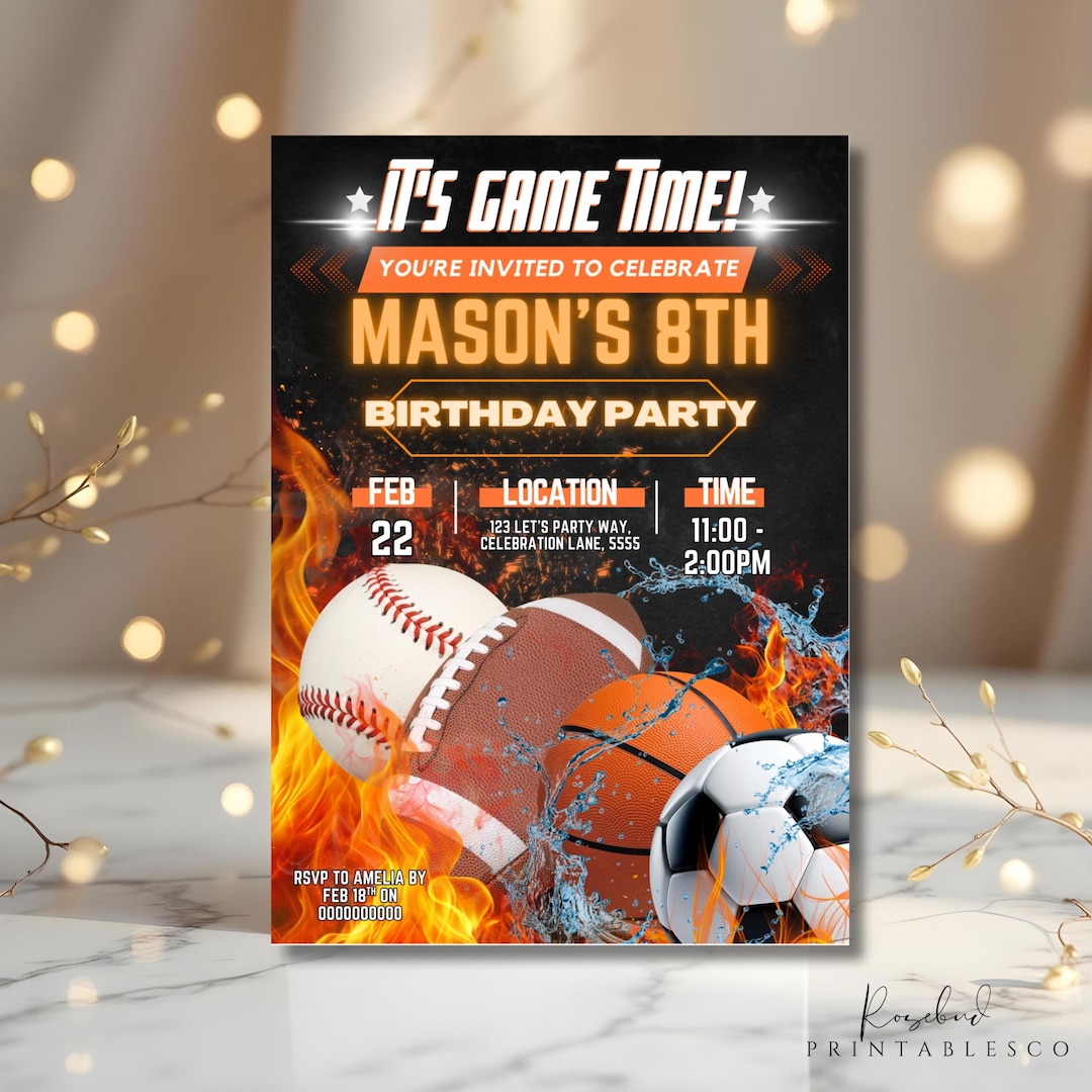 Editable Sports Birthday Invitation All Star Sports Invite Soccer ...