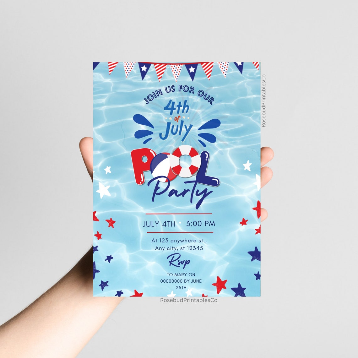 4th of July Pool Party Invitation Editable Template Fourth of July ...