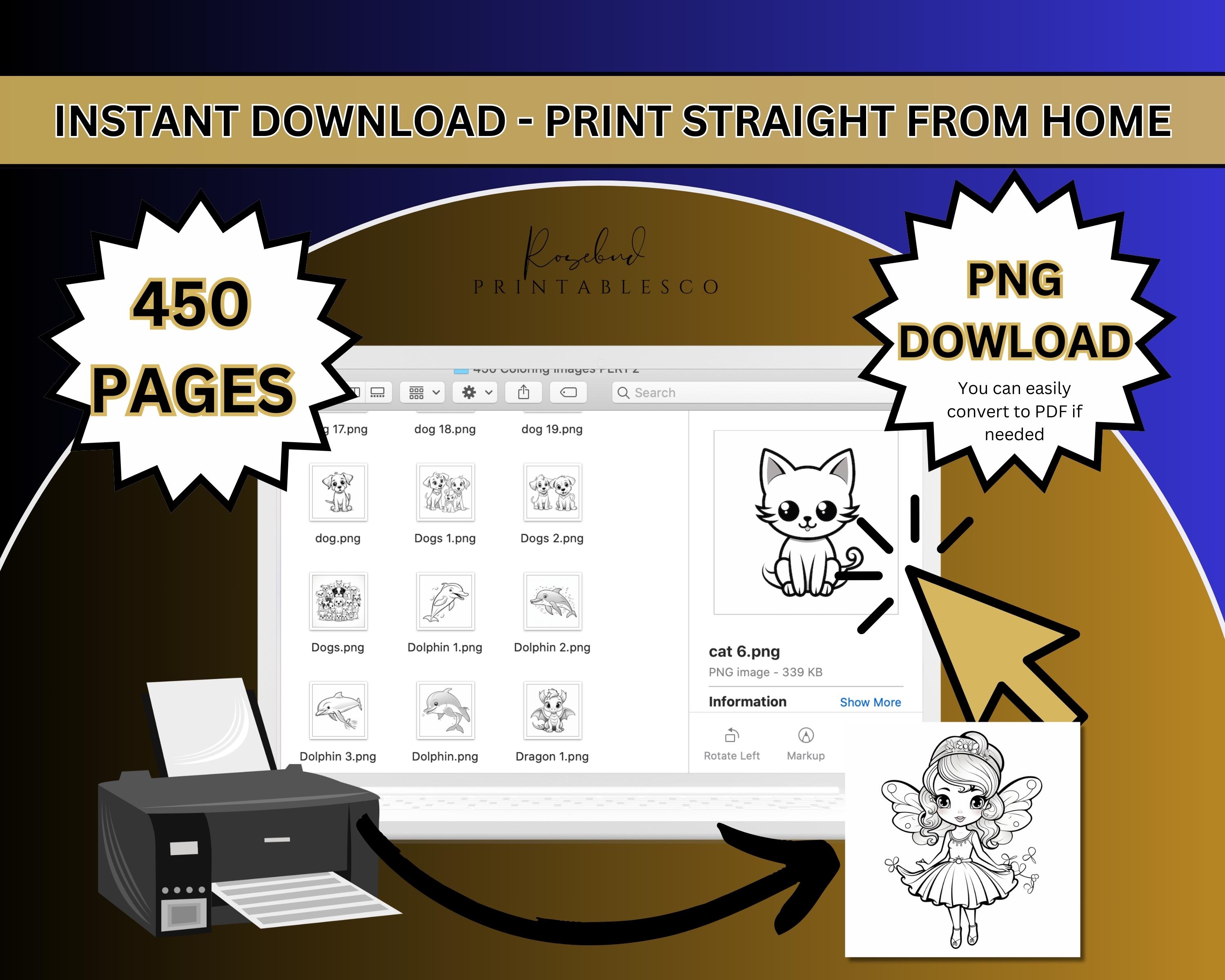 450 Coloring Kids Pages Activity Book for Kids Digital Product Instant ...