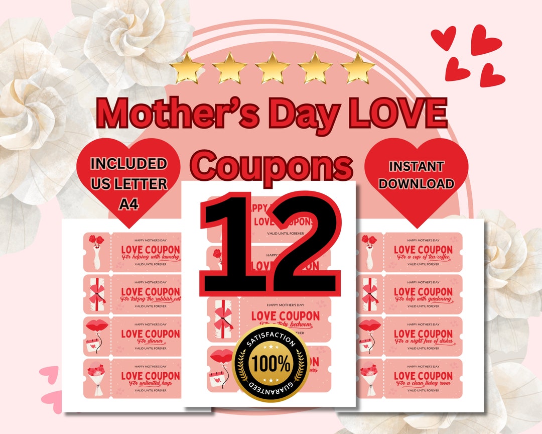 Mother's Day Coupons Gift for Mom From Kids Printable Coupons Mother's ...