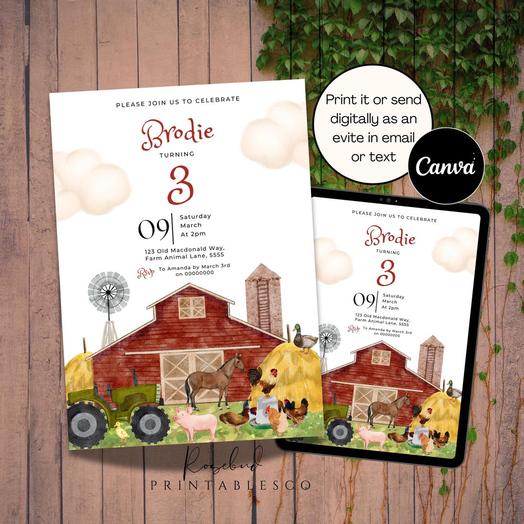 Farm Birthday Party Invitation Farm Animals Birthday Invite Old ...