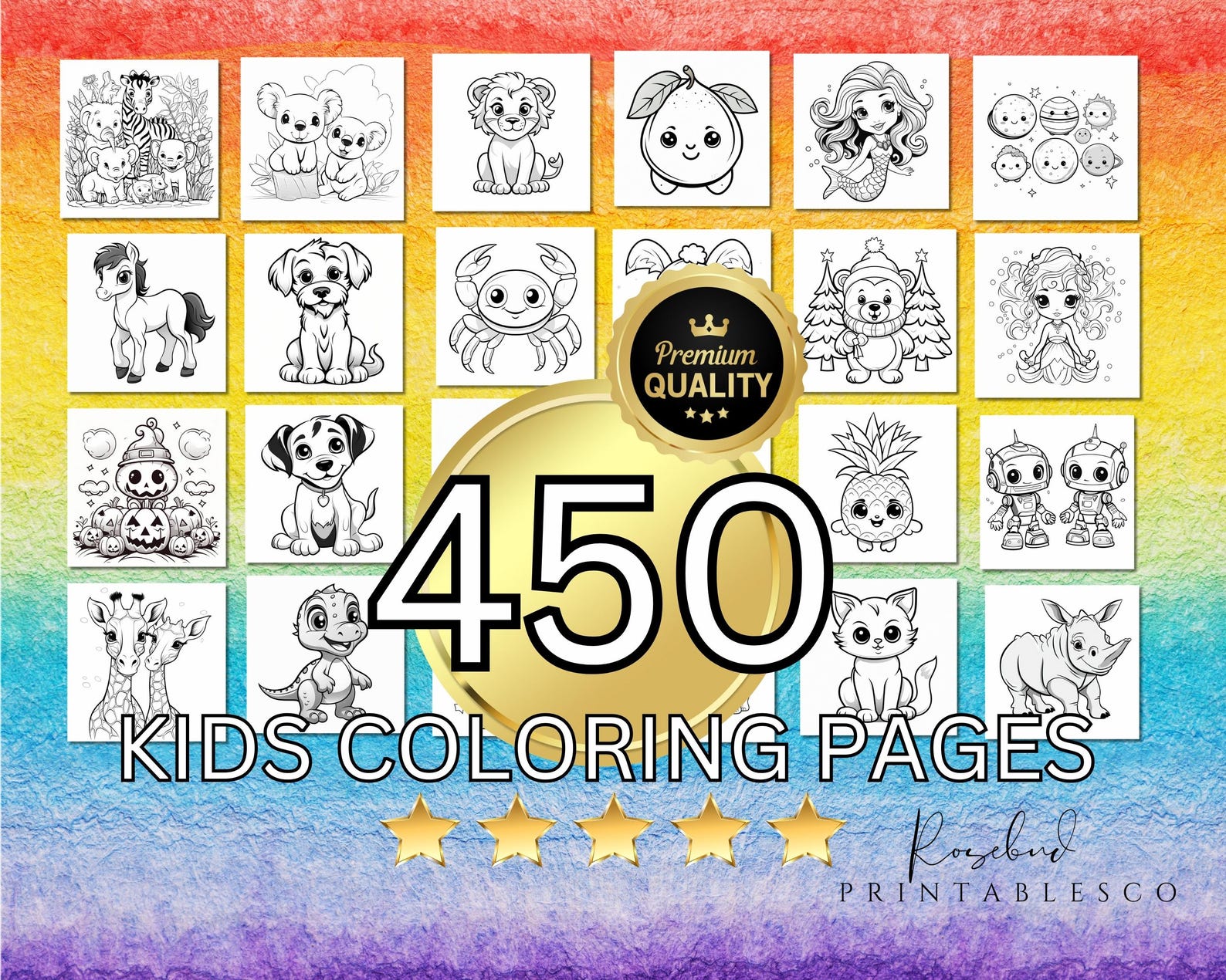 450 Coloring Kids Pages Activity Book for Kids Digital Product Instant ...