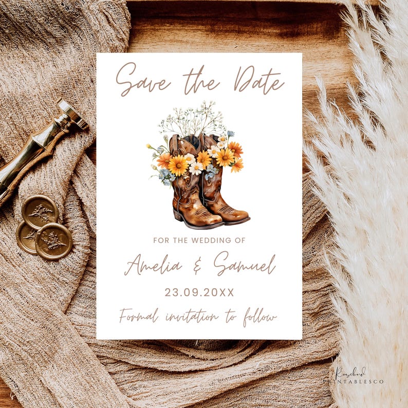 Save the Date Western Invitation Floral Cowboy Boots Save the Date ...