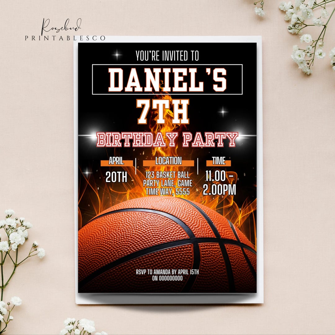 Basketball Printable Invitation Basketball Party Invitation Basketball ...