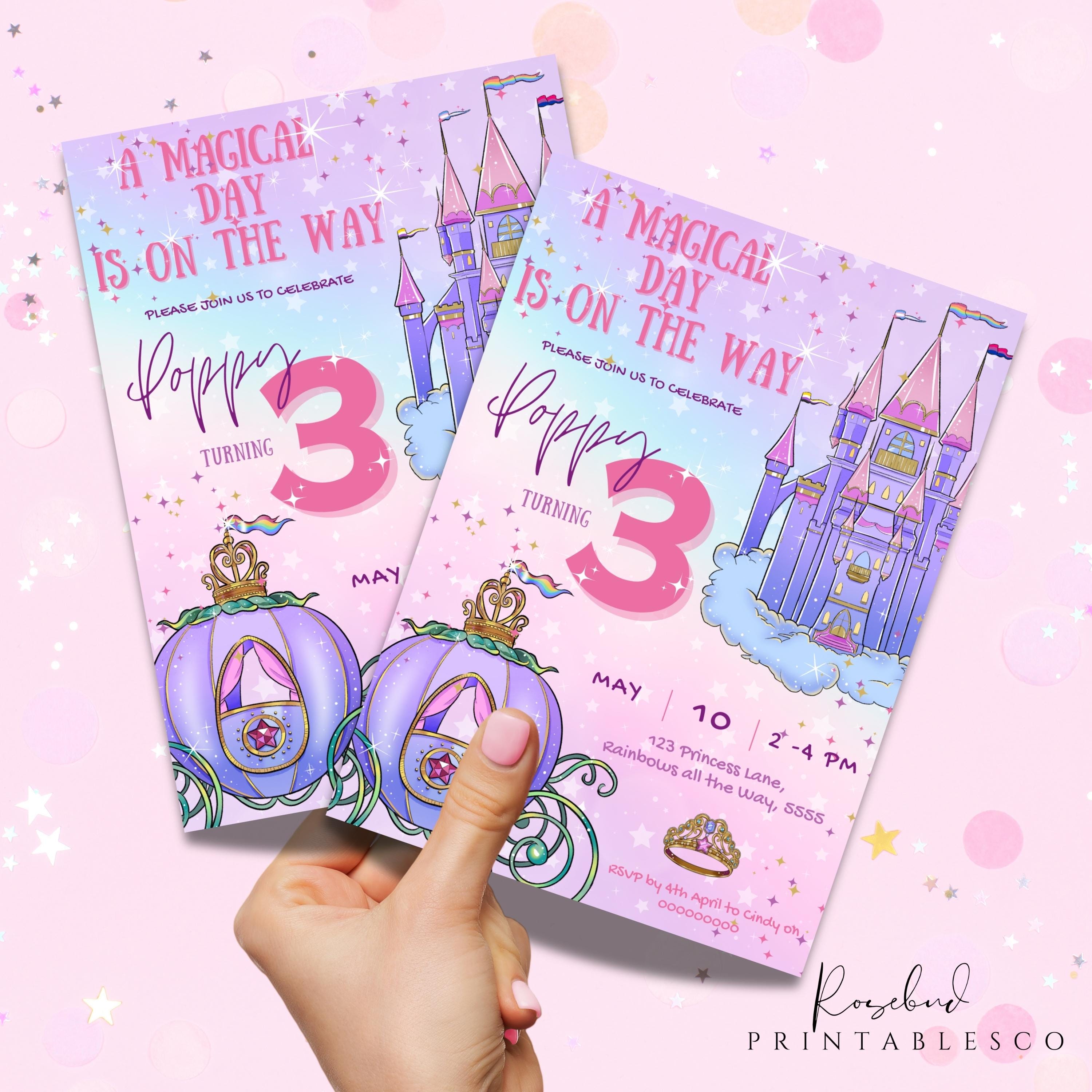 Princess Birthday Invitation Princess Castle Invite Sparkle Gold Crown ...