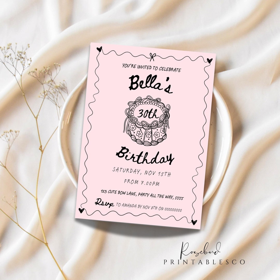 Retro Cake Birthday Invitation 30th Birthday Invite Vintage 21st Retro ...