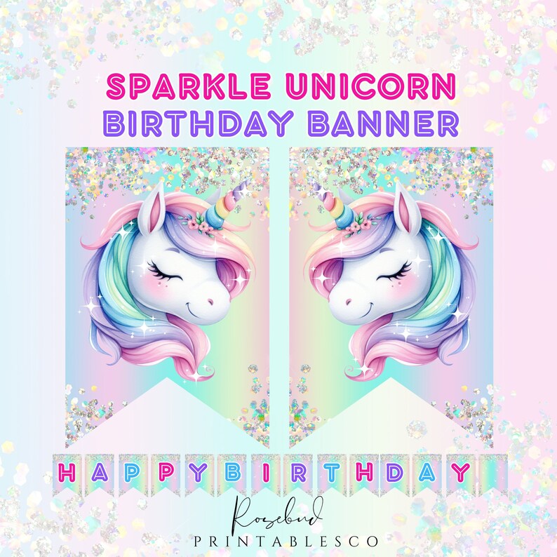 Unicorn Flag Banner Happy Birthday Bunting PDF Printable Unicorn ...